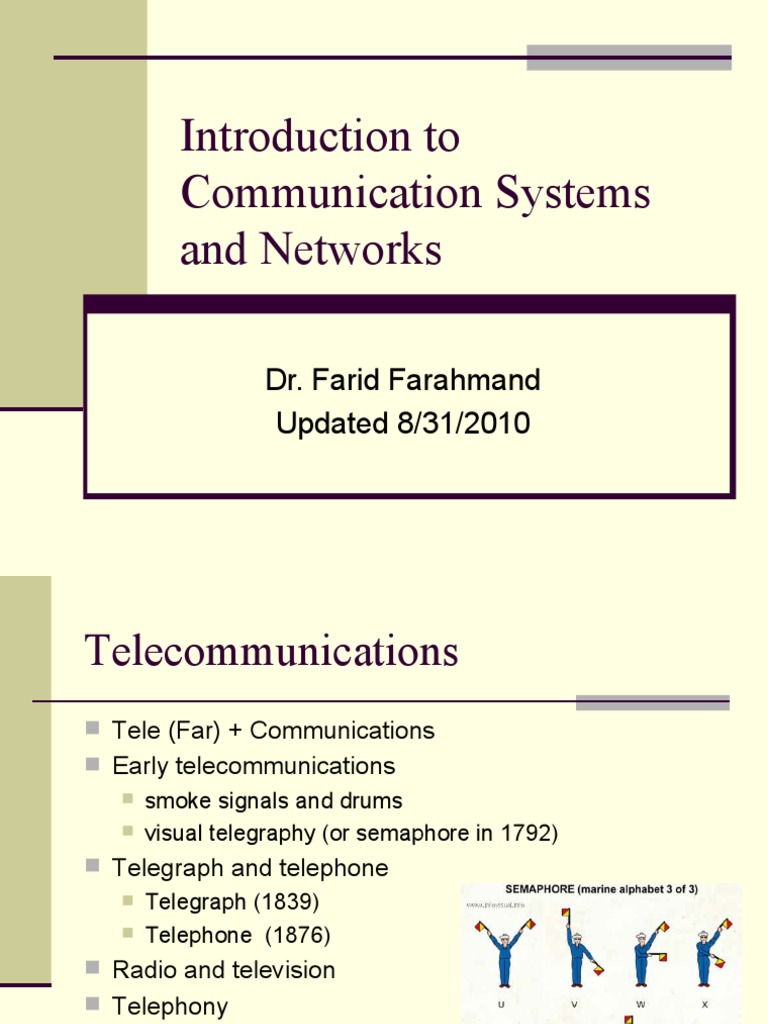 Introduction To Communication Systems and Networks: Dr. Farid Farahmand ...