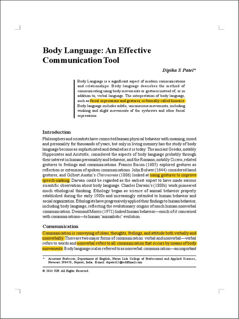 Body Language - An Effective Communication Tool | PDF | Body Language ...