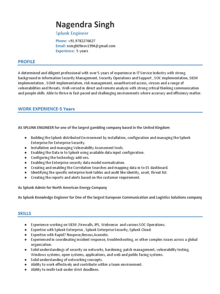 Nagendra Resume | Download Free PDF | Information Security | Vulnerability (Computing)