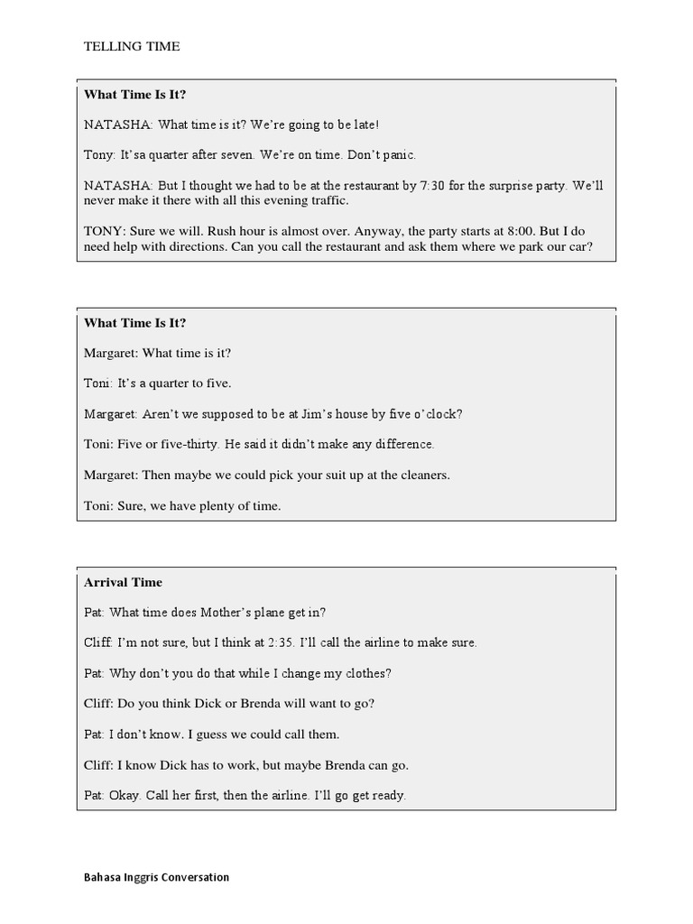 Telling Time Conversation | PDF | Language Arts & Discipline