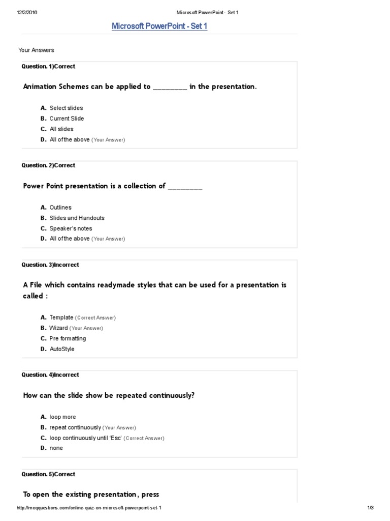 PowerPoint MCQ Questions | PDF | Microsoft Power Point | Software