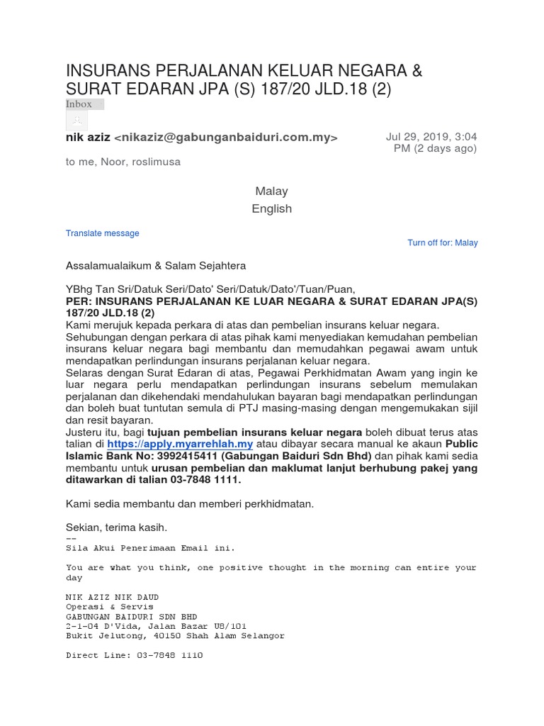 Insurans Perjalanan Keluar Negara | PDF