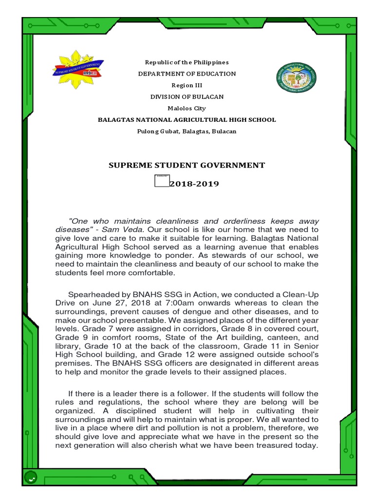 2018 SSG Narrative Report (1ST Grading Clean - Up Drive) | PDF ...