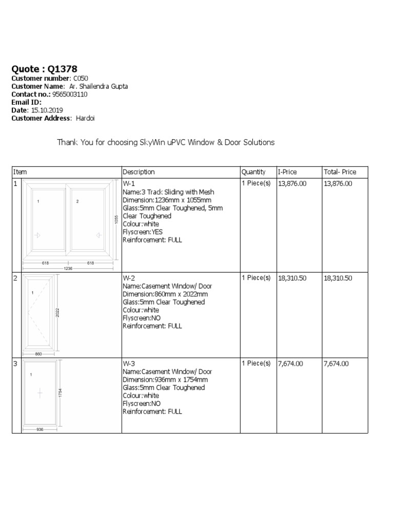uPVC Windows Quotation Format | PDF | Cheque | Payments