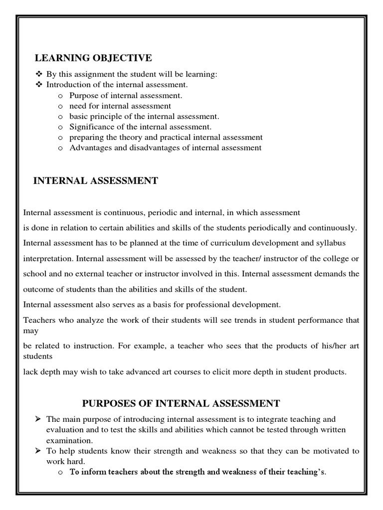 INTERNAL ASSESSMENT Assingnment | PDF | Educational Assessment | Test ...