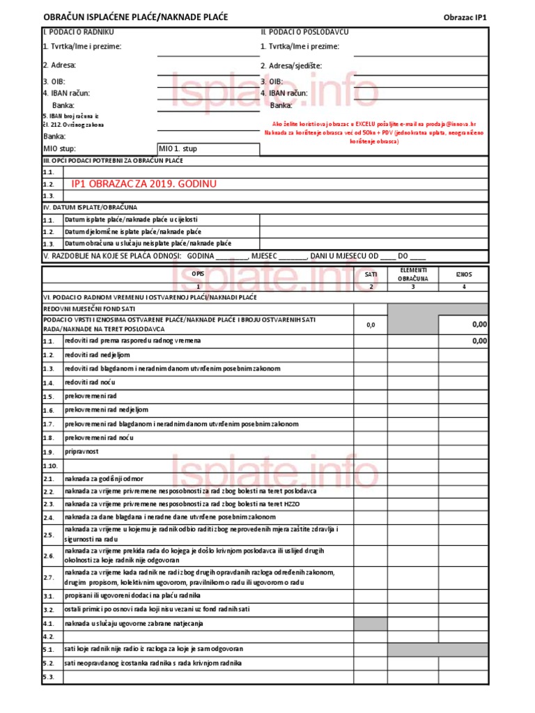 Obrazac IP1 Excel 2019 | PDF