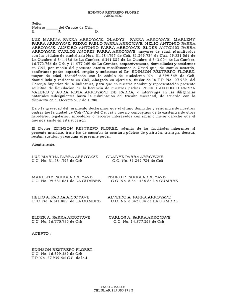 Poder Sucesion Notaria - Marleny Parra-2a | PDF | Información del gobierno | Gobierno