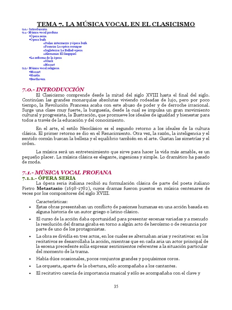 07 Musica Vocal Clasicismo PDF | PDF | Ópera | Wolfgang Amadeus Mozart