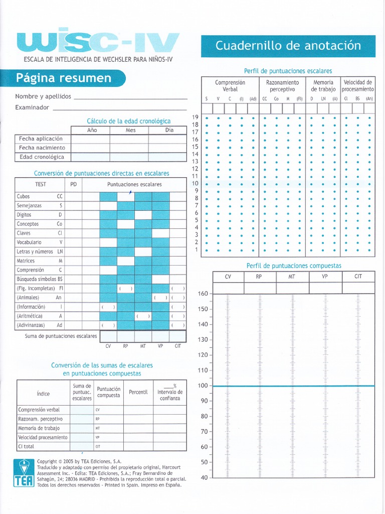 Wisc-Iv - Cuaderno de Respuestas PDF | PDF