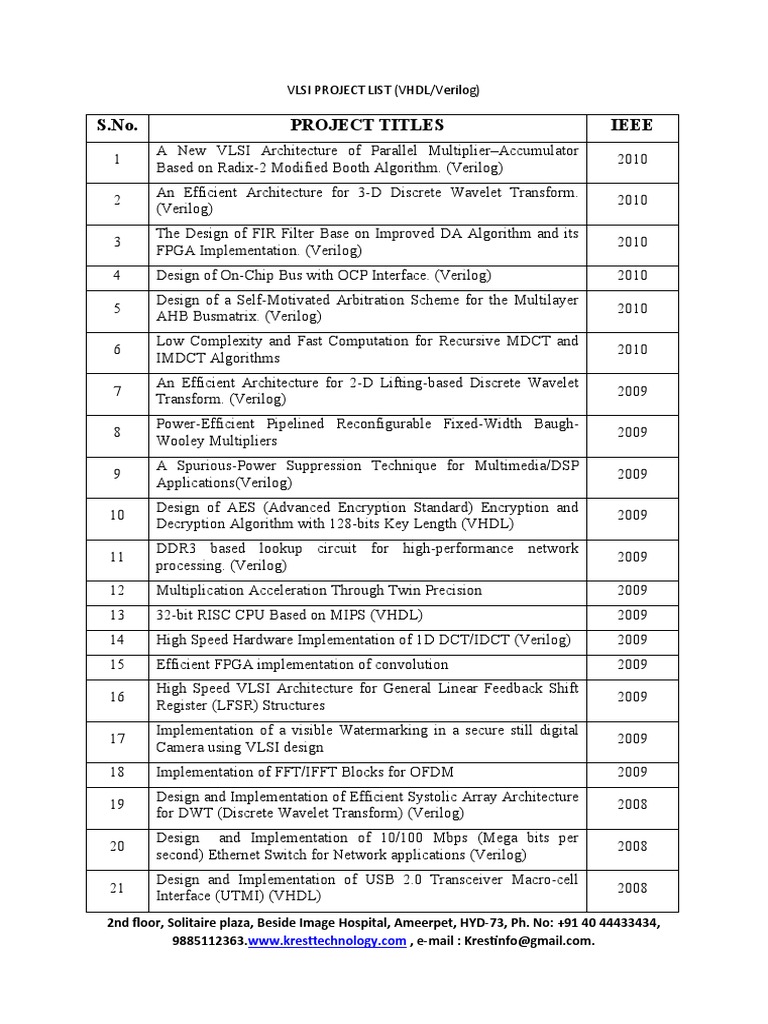 Sno Project Titles Ieee Vlsi Project List Vhdlverilog Pdf Fast Fourier Transform