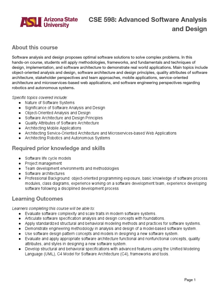 CSE598 Advancedsoftwareanalysisdesign Coursebrief PDF | PDF | Software Architecture | Service ...