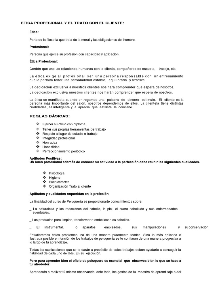 Ética Profesional en Peluquería | PDF | Pelo | Piel