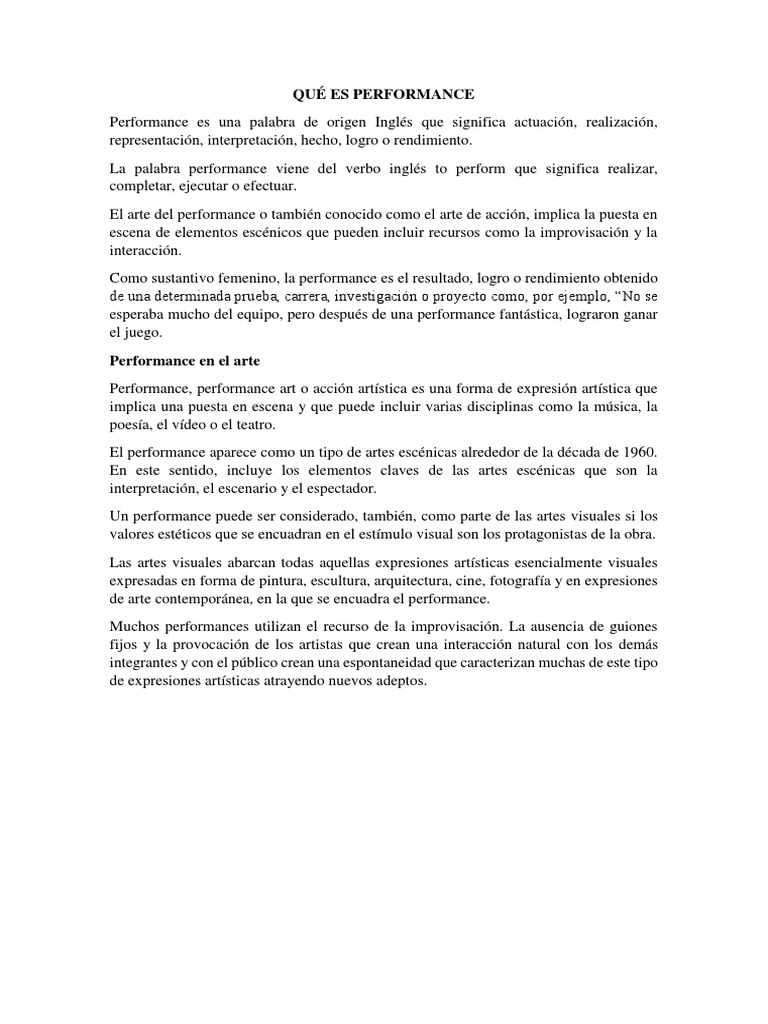 Qué Es Performance | PDF | Arte de performance | Cuentos