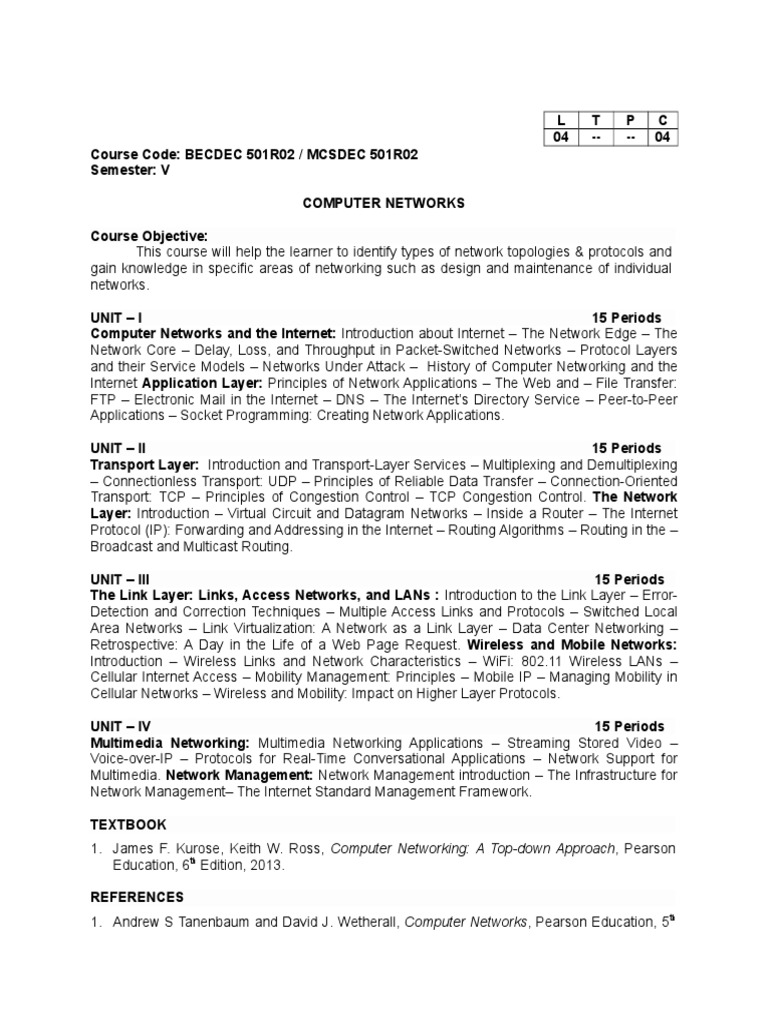 Computer Networks Syallbus | PDF | Computer Network | Information Technology