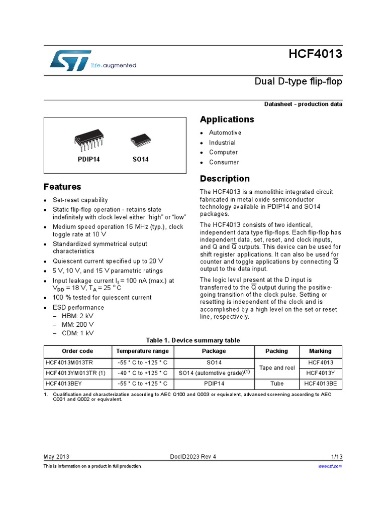 HCF 4013 | PDF | Electronics | Electrical Engineering