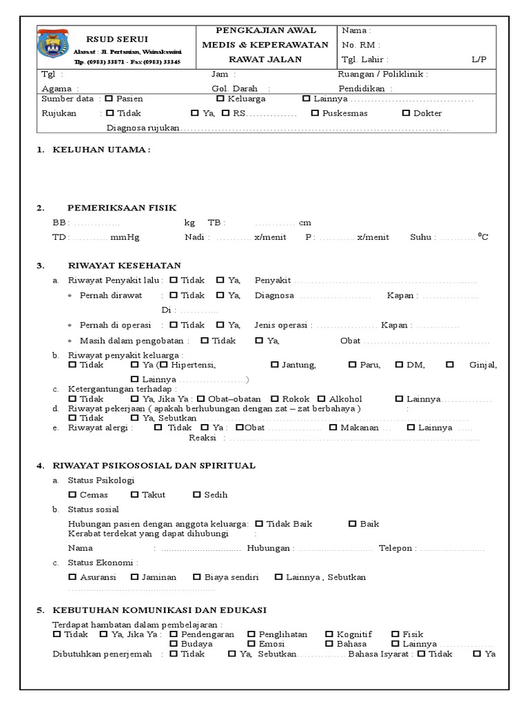Form Pengkajian Awal Medis Dan Keperawatan Rawat Jalan | PDF