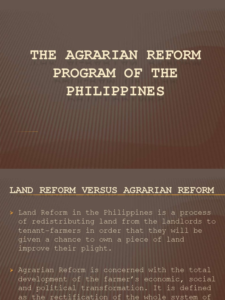 Agrarian Reform in the Philippines | PDF | Leasehold Estate | Arable ...