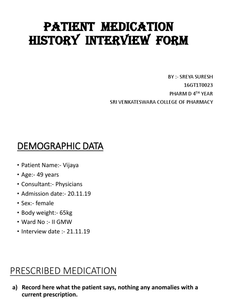 PATIENT MEDICATION HISTORY INTERVIEW FORM Sre | PDF
