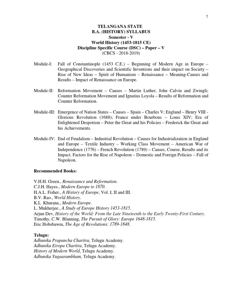 B.A. History Syllabus for Telangana | PDF