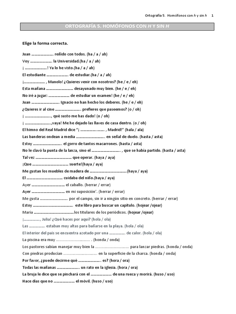 5 Ortografía. Homófonos Con H y Sin H | PDF