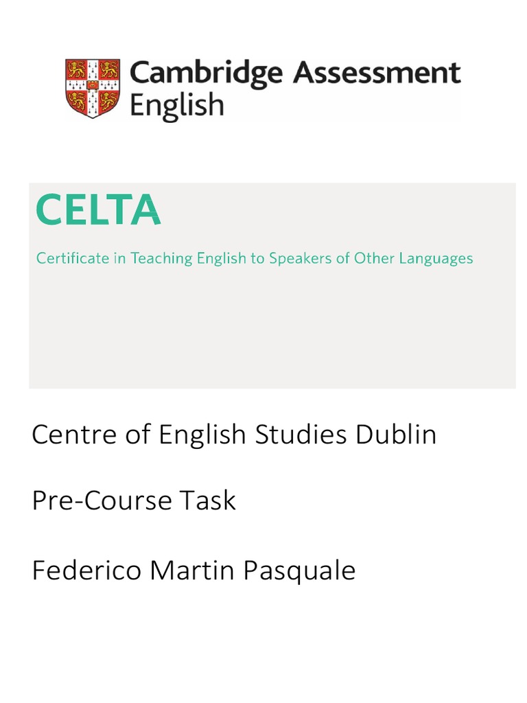 CELTA 2019 Pre-Course Task | PDF | Perfect (Grammar) | Grammatical Tense