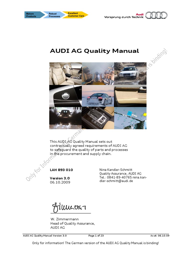 Audi Quality | PDF | Quality Assurance | Specification (Technical Standard)