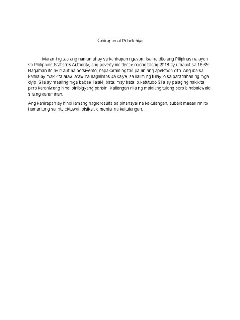 Kahirapan at Pribelehiyo | PDF