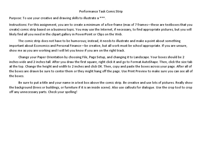 Comic Strip Performance Task Guide | PDF