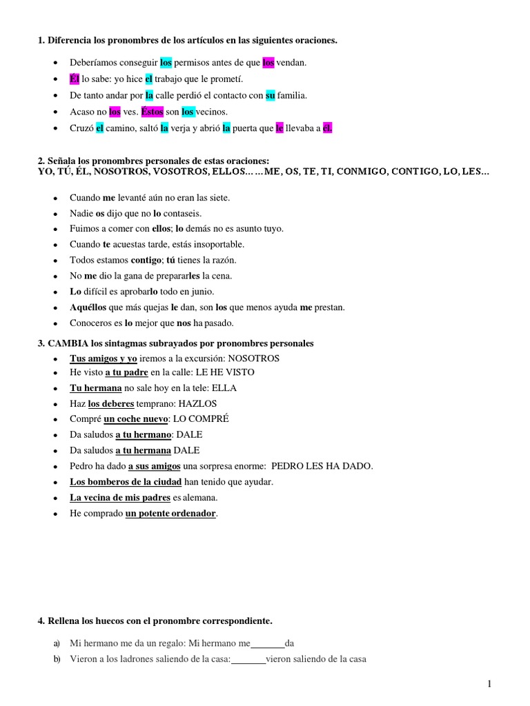 Determinantes y Pronombres Actividades | PDF | Sintaxis