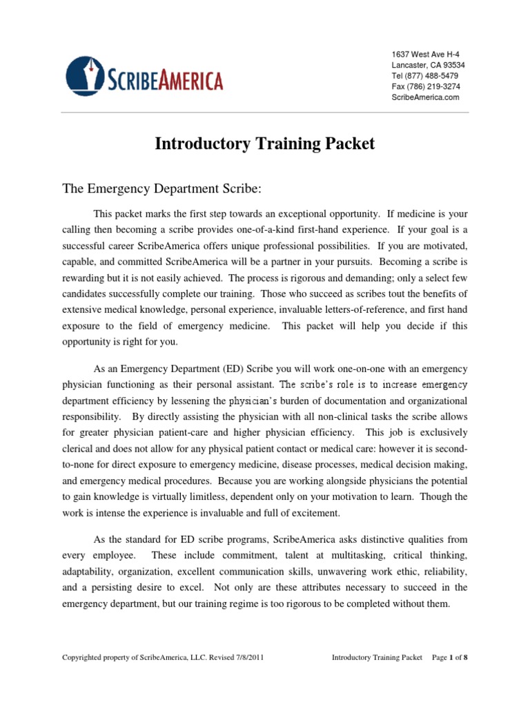Introductory Training Packet | PDF | Ischemia | Emergency Department