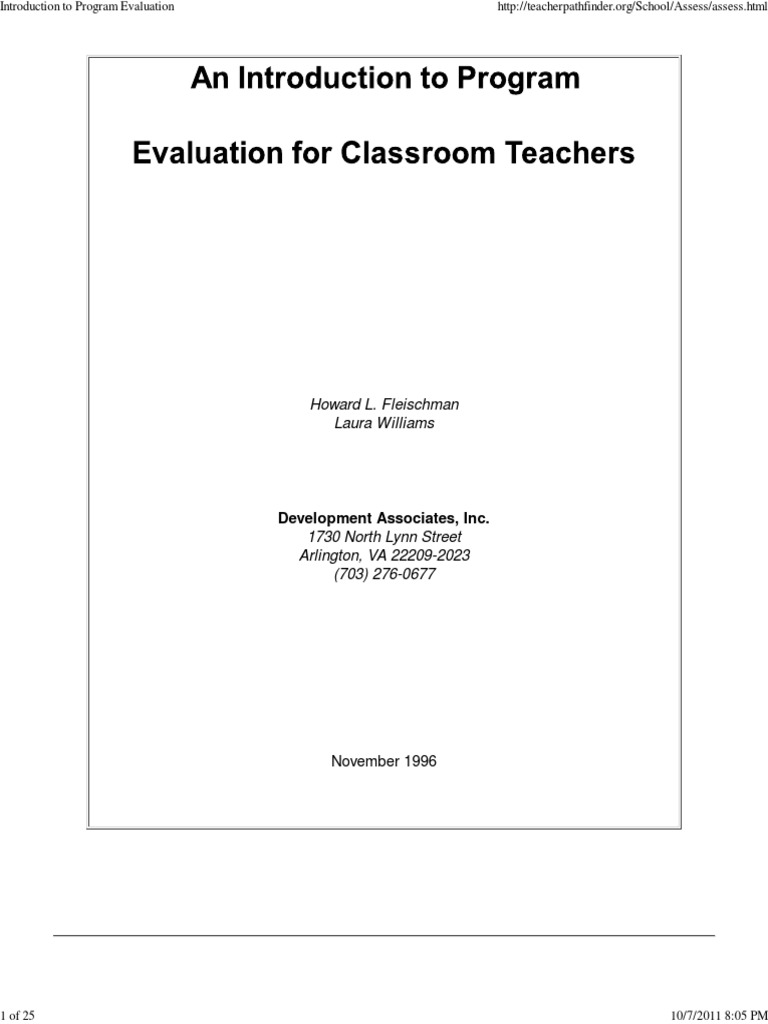 Introduction of Program Evaluation To Class Room Teachers | PDF ...