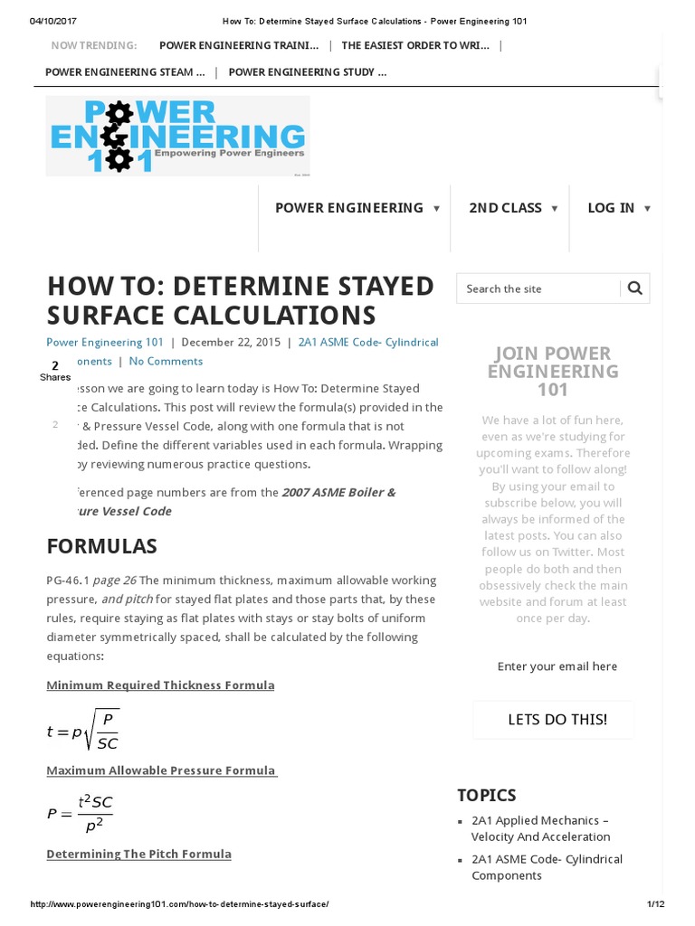 How To - Determine Stayed Surface Calculations - Power Engineering 101 ...