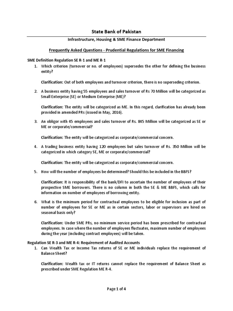 FAQs Prudential Regulations SME Financing | PDF | Loans | Small And ...