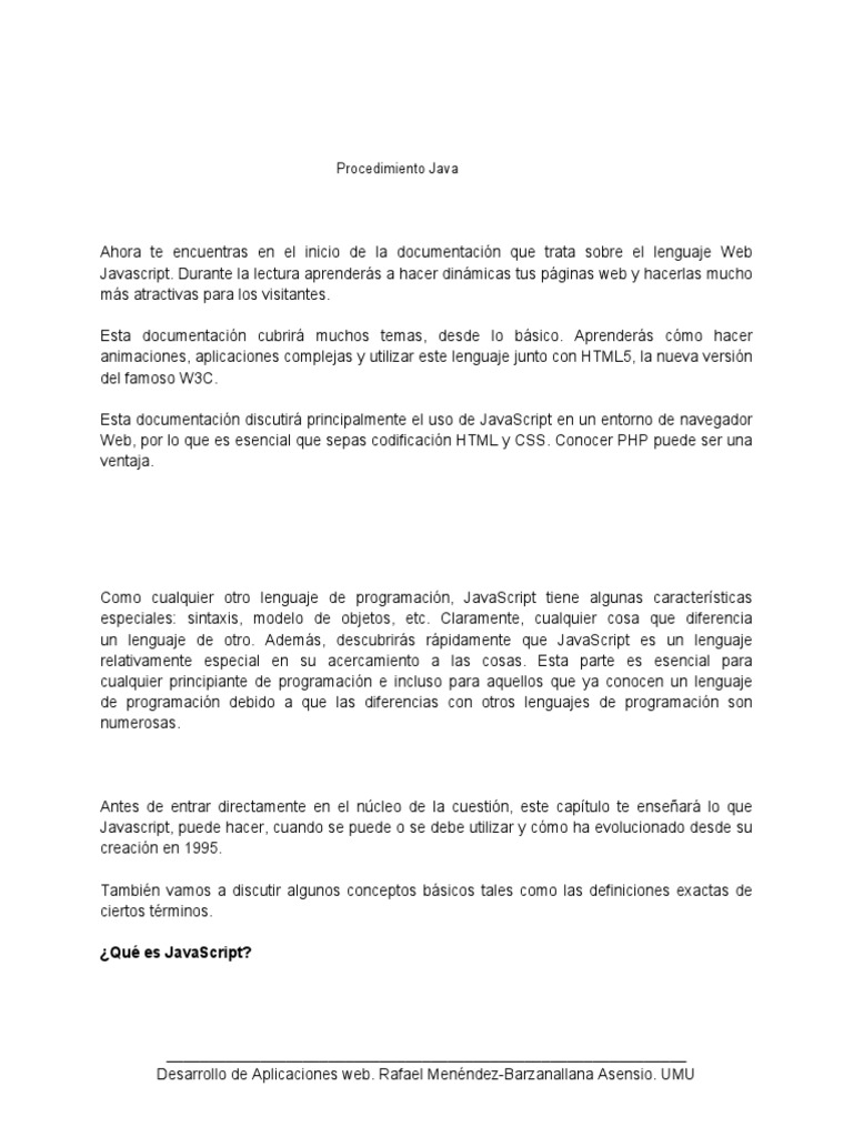 Procedimiento Java | PDF | Script Java | Lenguaje de programación
