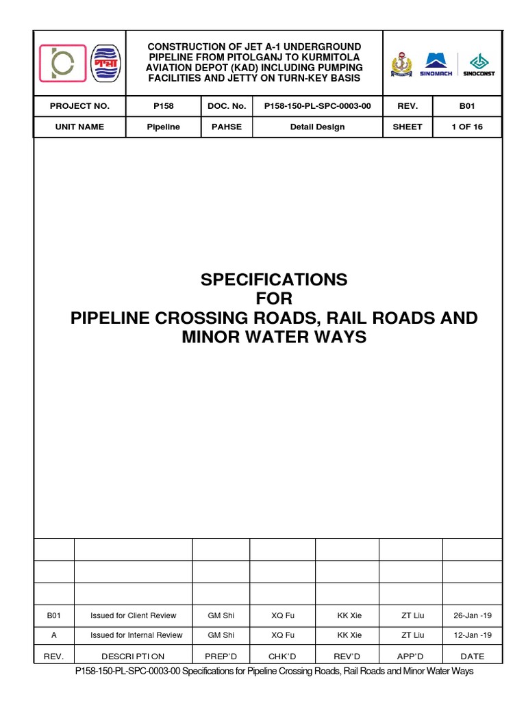 Attachment - 7 - P158-150-PL-SPC-0003-00 - B01 Specifications For Pipeline Crossing Roads, Rail ...