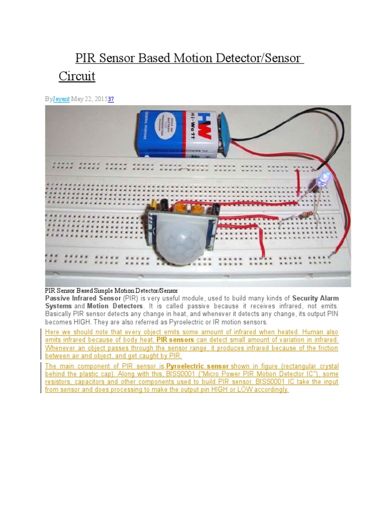 PIR Sensor Based Motion Detector | Download Free PDF | Relay | Inductor