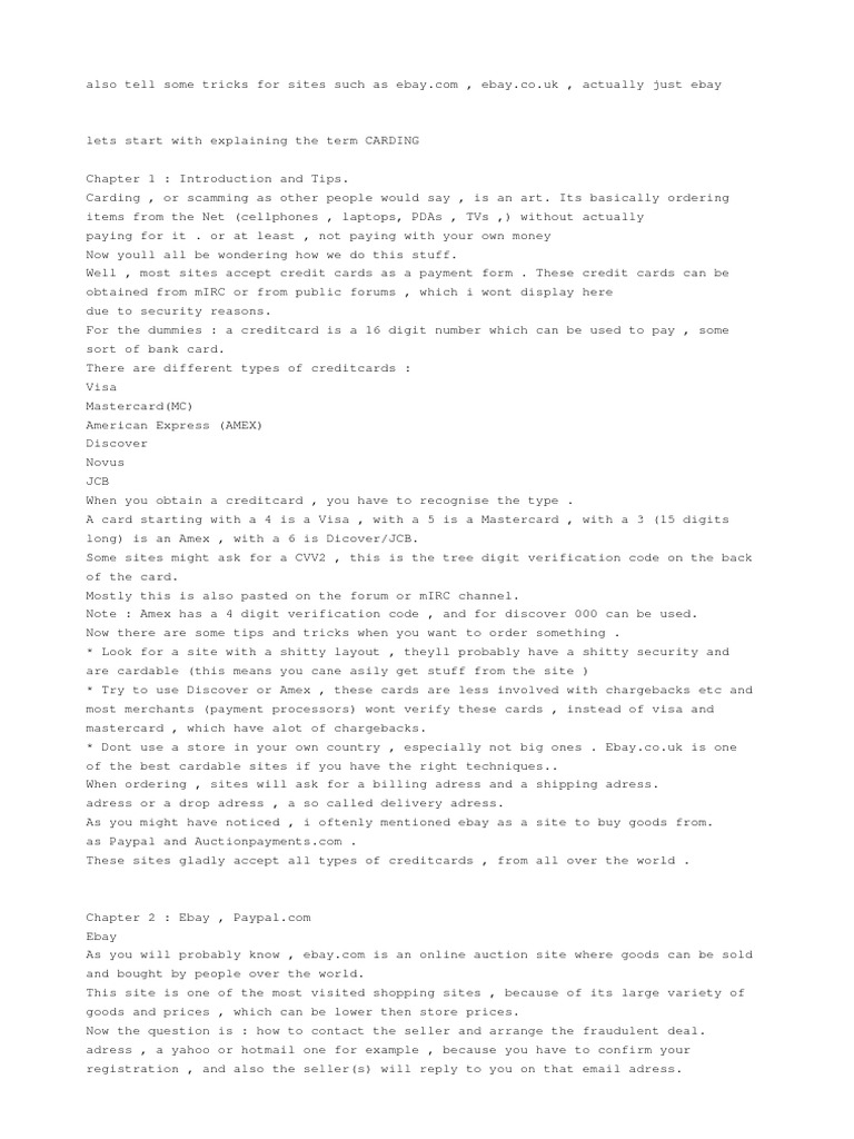 Basic Carding Tutorial 1 PDF | PDF | Pay Pal | E Bay
