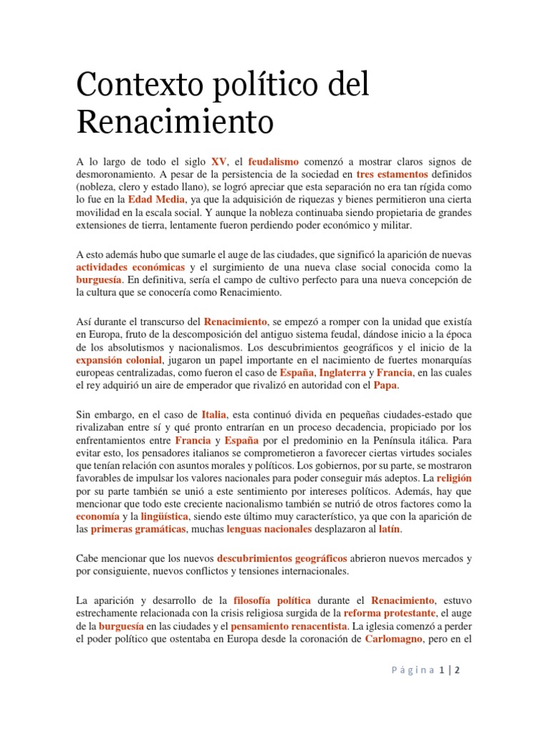 Contexto Político Del Renacimiento | PDF | Renacimiento | Feudalismo