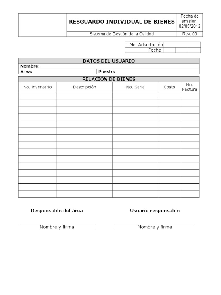 Formato de Resguardo de Bienes | PDF | Finanzas y dinero | Tecnología