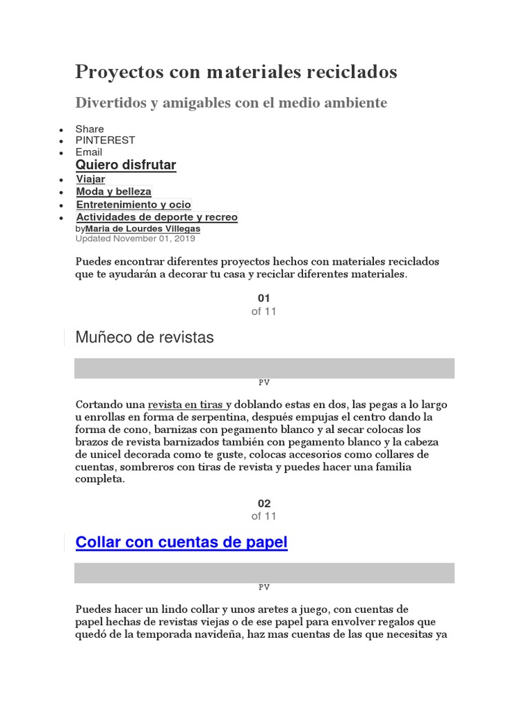 Proyectos Con Materiales Reciclados | PDF | Papel | Cartón