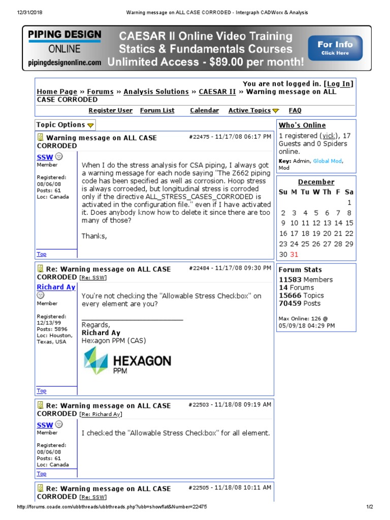 Warning Message On ALL CASE CORRODED - Intergraph CADWorx & Analysis | PDF | Internet Forum ...