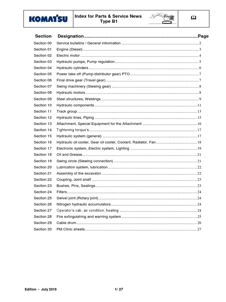 Komatsu Index For Parts Overview | PDF | Cylinder (Engine) | Pump