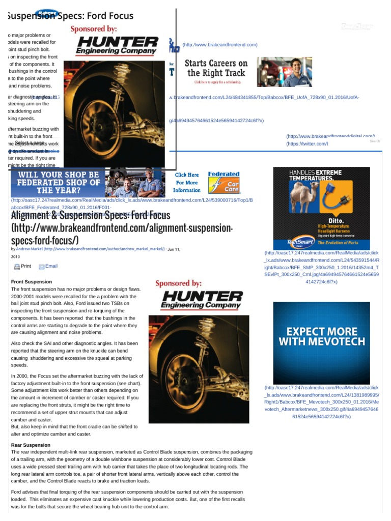 Alignment & Suspension Specs: Ford Focus | PDF | Transport | Vehicle ...