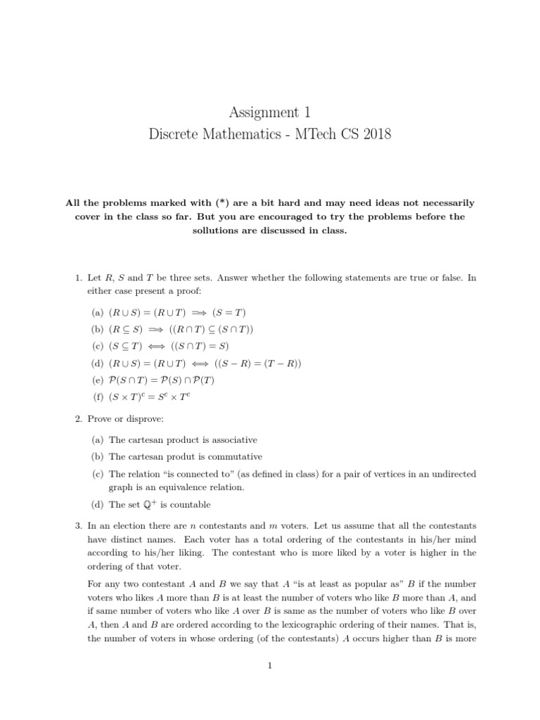 Assignment 1 | PDF | Combinatorics | Mathematical Relations