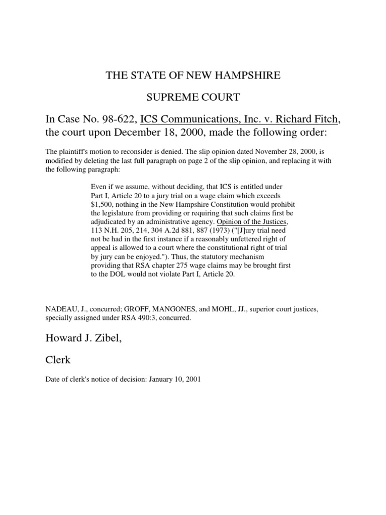 NH Supreme Court Ruling on Wage Claims | PDF