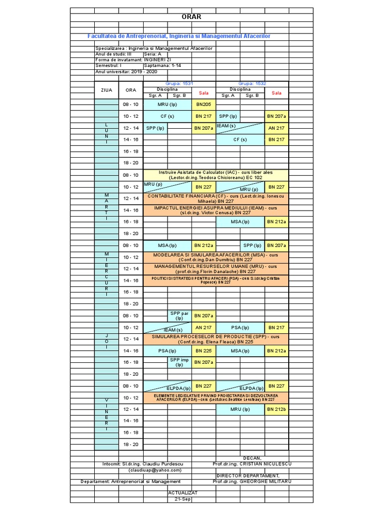 Orar Faima 2020 Upb | PDF