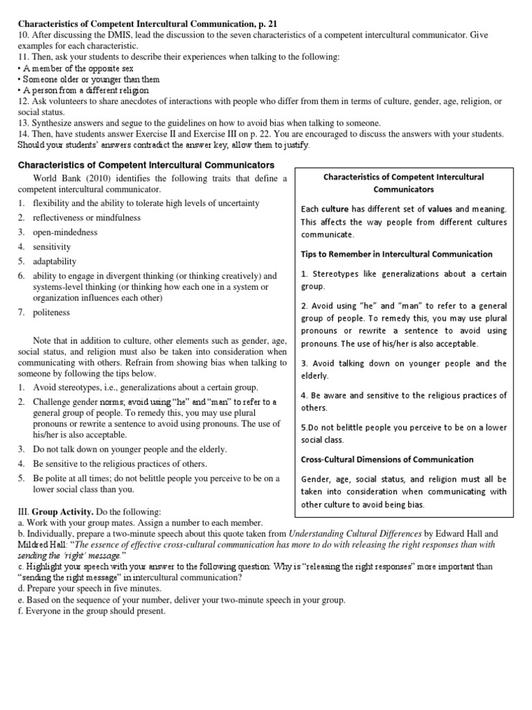 Characteristics of Competent Intercultural Communication | PDF | Cross ...