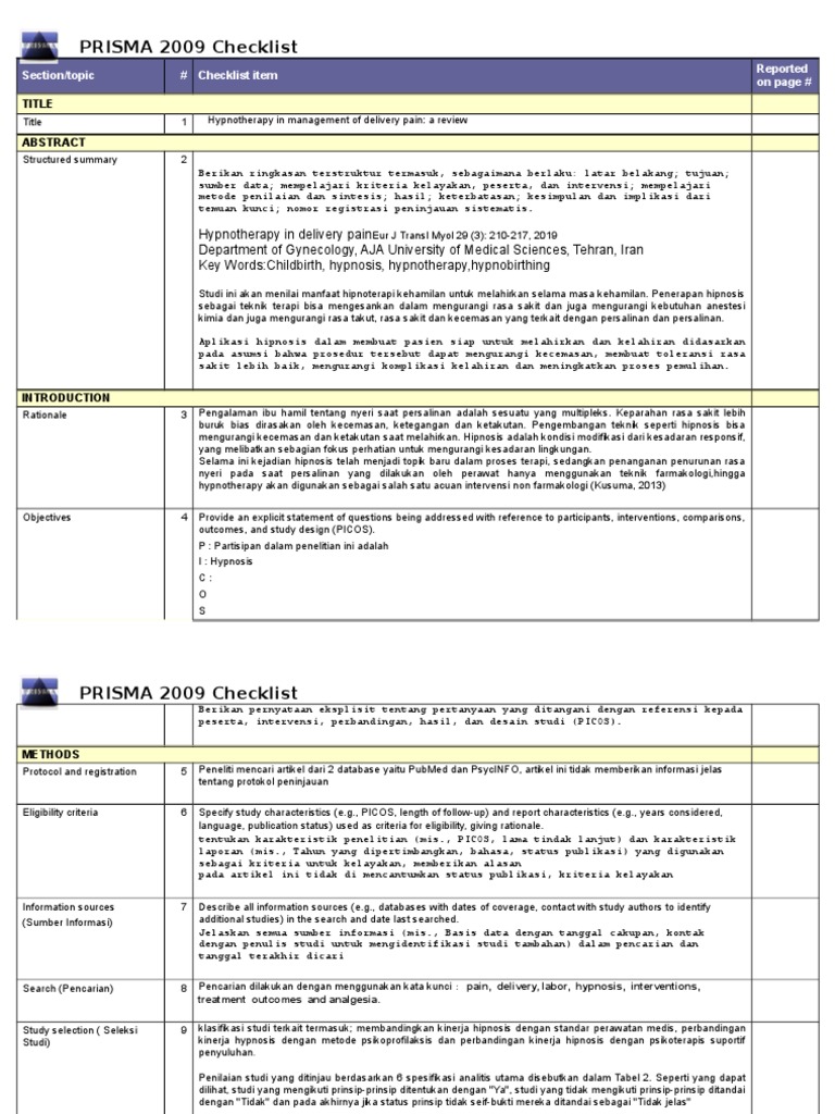PRISMA 2009 Checklist MS Word | PDF