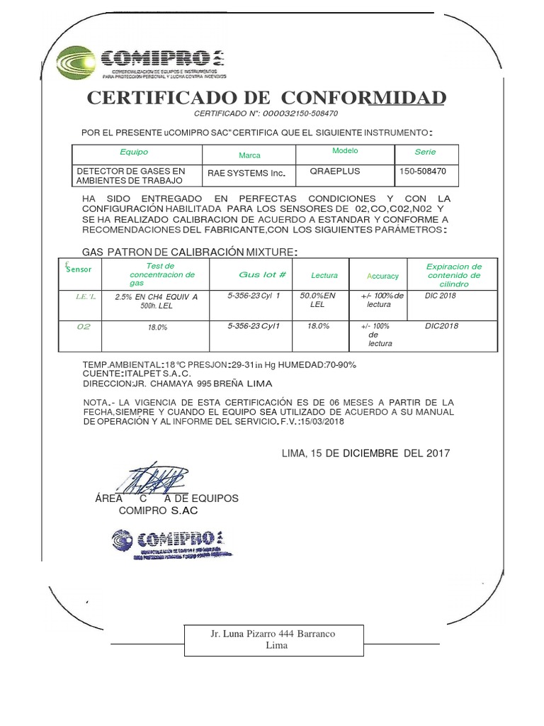 Certificado Comipro | PDF
