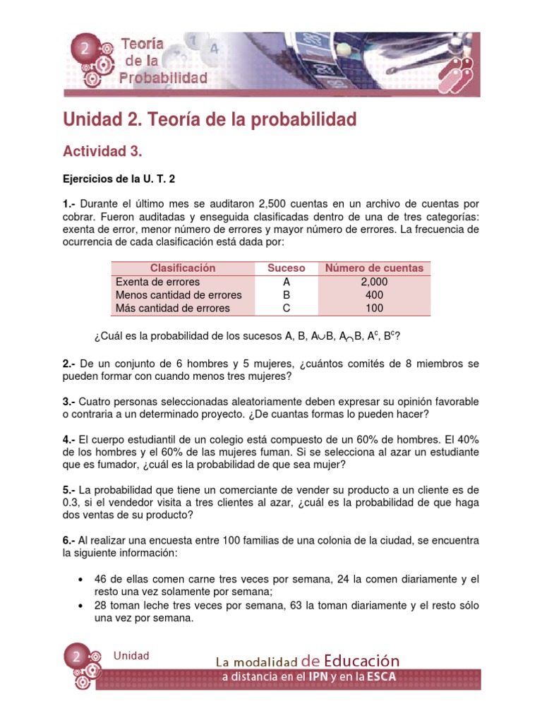 EPN U2 Act 3 Ejercicios | PDF | Probabilidad | Estadísticas